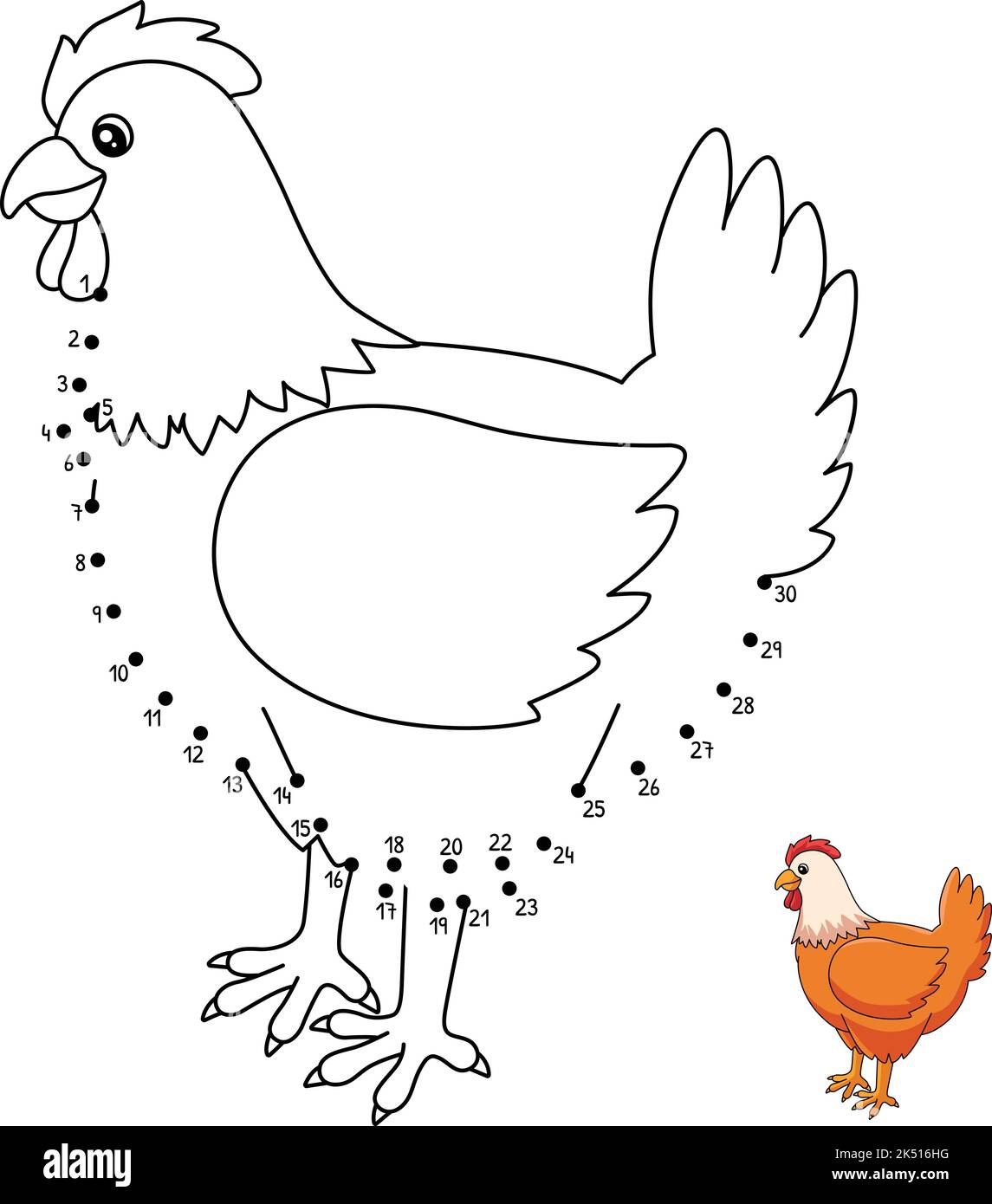 Dot to Dot Chicken Isolated Coloring Page für Kinder Stock-Vektorgrafik ...
