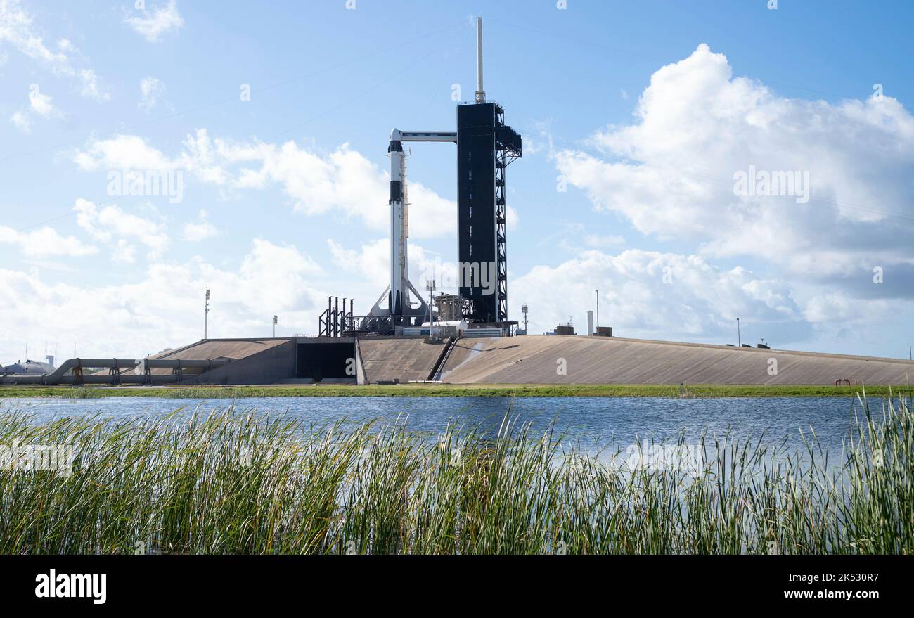 Eine SpaceX Falcon 9-Rakete mit der Crew Dragon-Sonde des Unternehmens ...