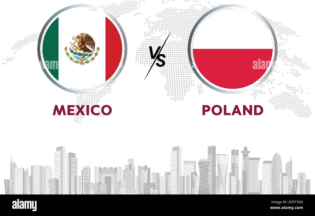 Fußball Mexiko vs Polen im Flaggendesign auf der Skyline von Katar im ...