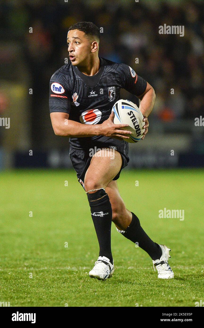 Salford, Großbritannien. 7.. Oktober 2022 - Brandon Wakem von Fidschi in Aktion, Rugby League ...
