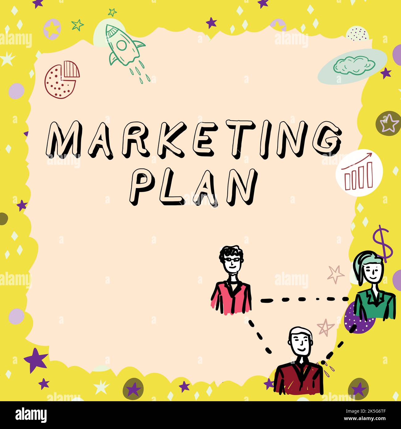 Textunterschrift mit Darstellung des Marketingplans. Überblick über das ...