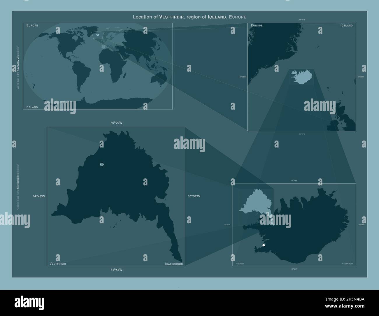 Vestfirir, Region Island. Diagramm, das die Position der Region auf ...