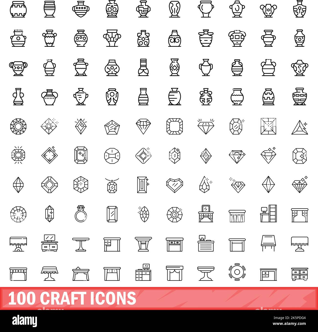 100 Bastelsymbole eingestellt. Umreißen Abbildung von 100 Handwerk ...