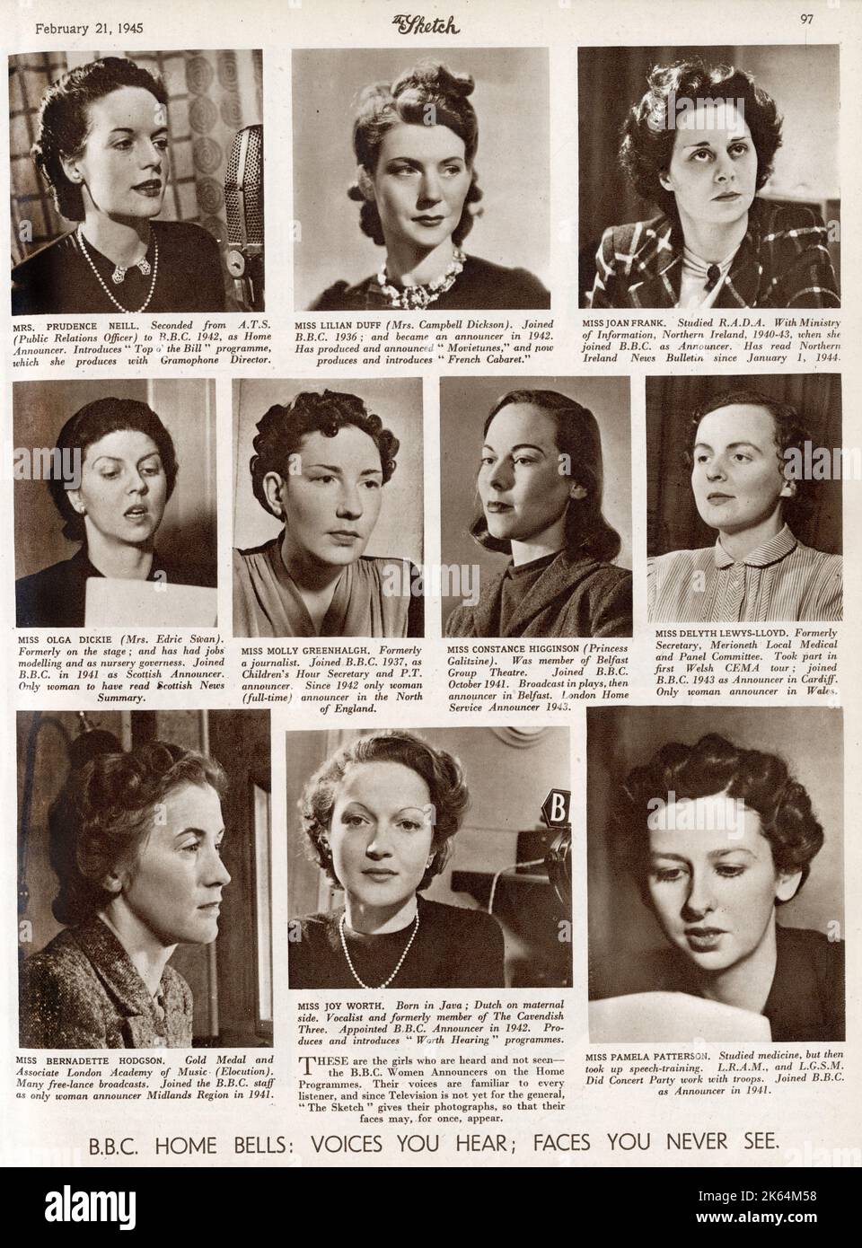 Seite aus The Sketch mit Fotos von weiblichen BBC-Radioansagern ...