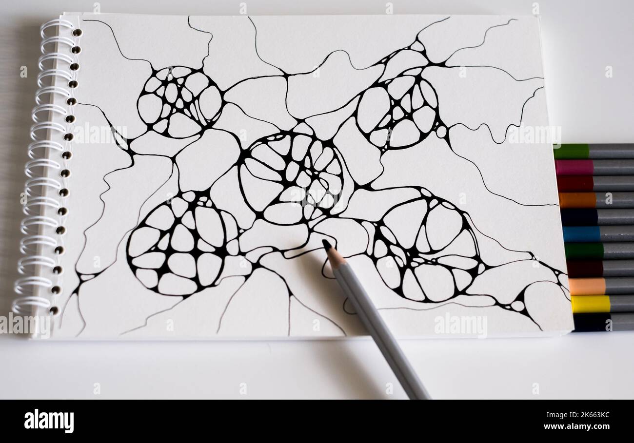 Handgezeichnete neurografische Zeichnung. Neurographics ist eine ...