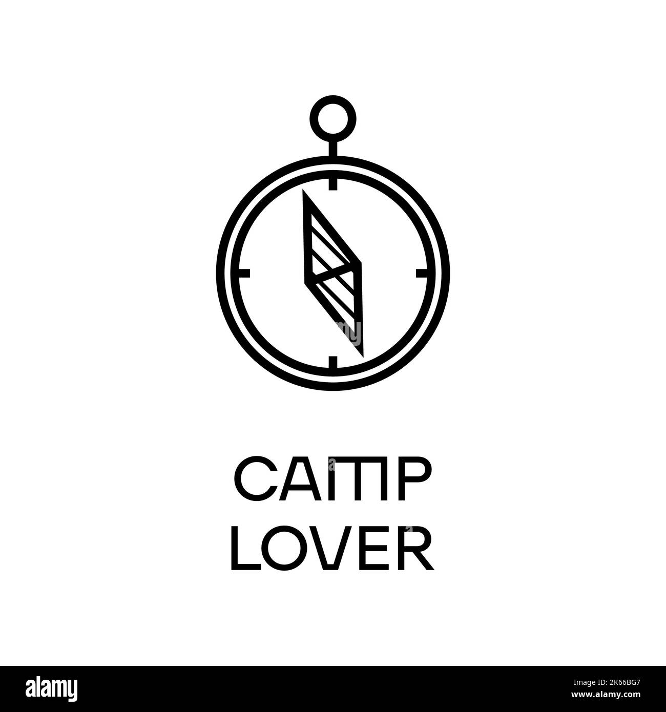 Umriss Kompass-Logo mit Camp Lover Text auf weißer Oberfläche ... Umriss Kompass-Logo mit Camp Lover Text auf weißer Oberfläche ...