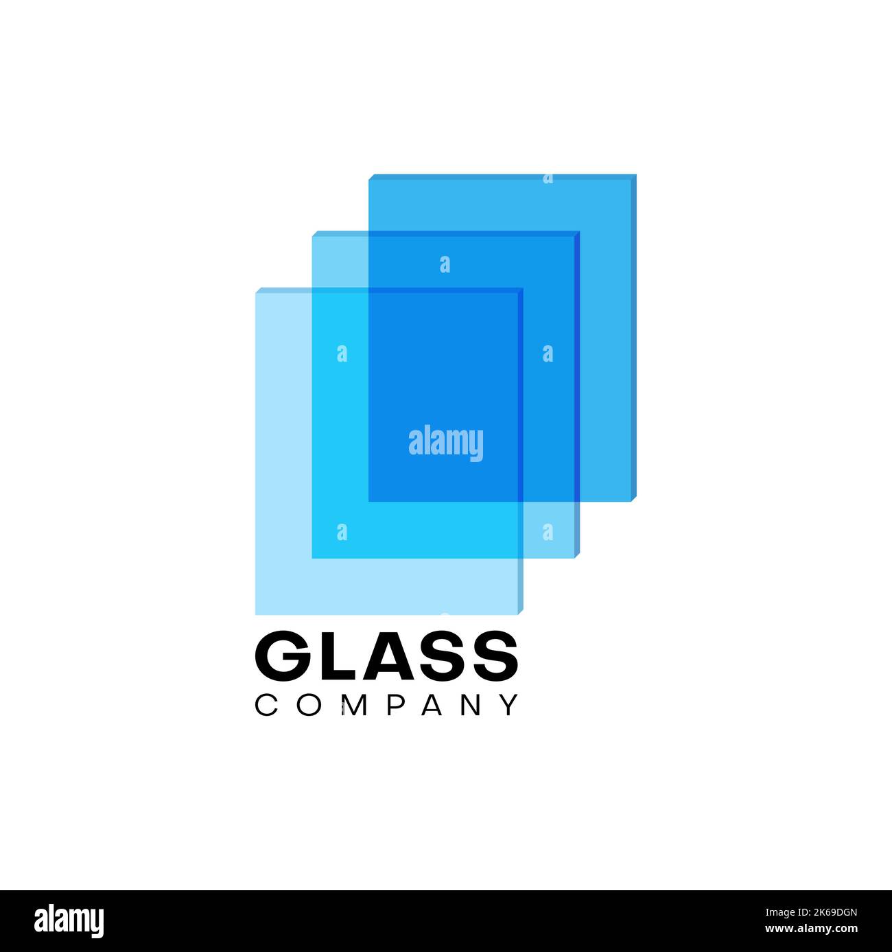 Glassymbol, isoliertes Vektor-Emblem mit blauen transparenten ...
