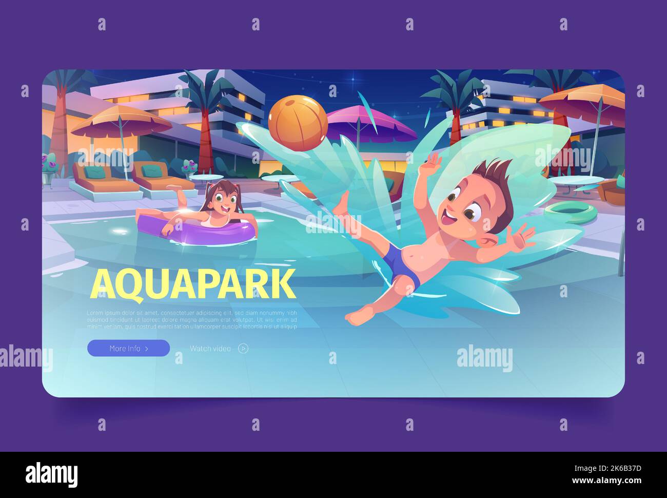 Vorlage für die Aquapark-Cartoon-Landing-Page. Vektor-Illustration von ...