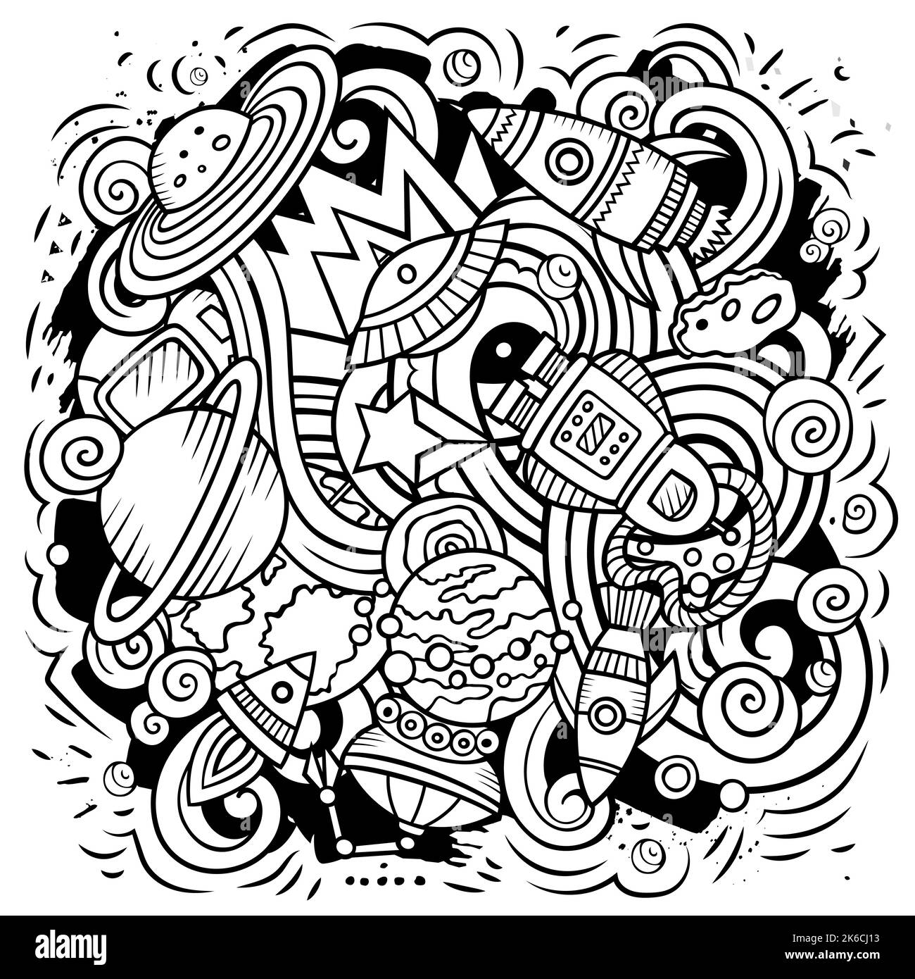 Raum Cartoon Vektor Illustration. Skizzenhafte, detailreiche ...