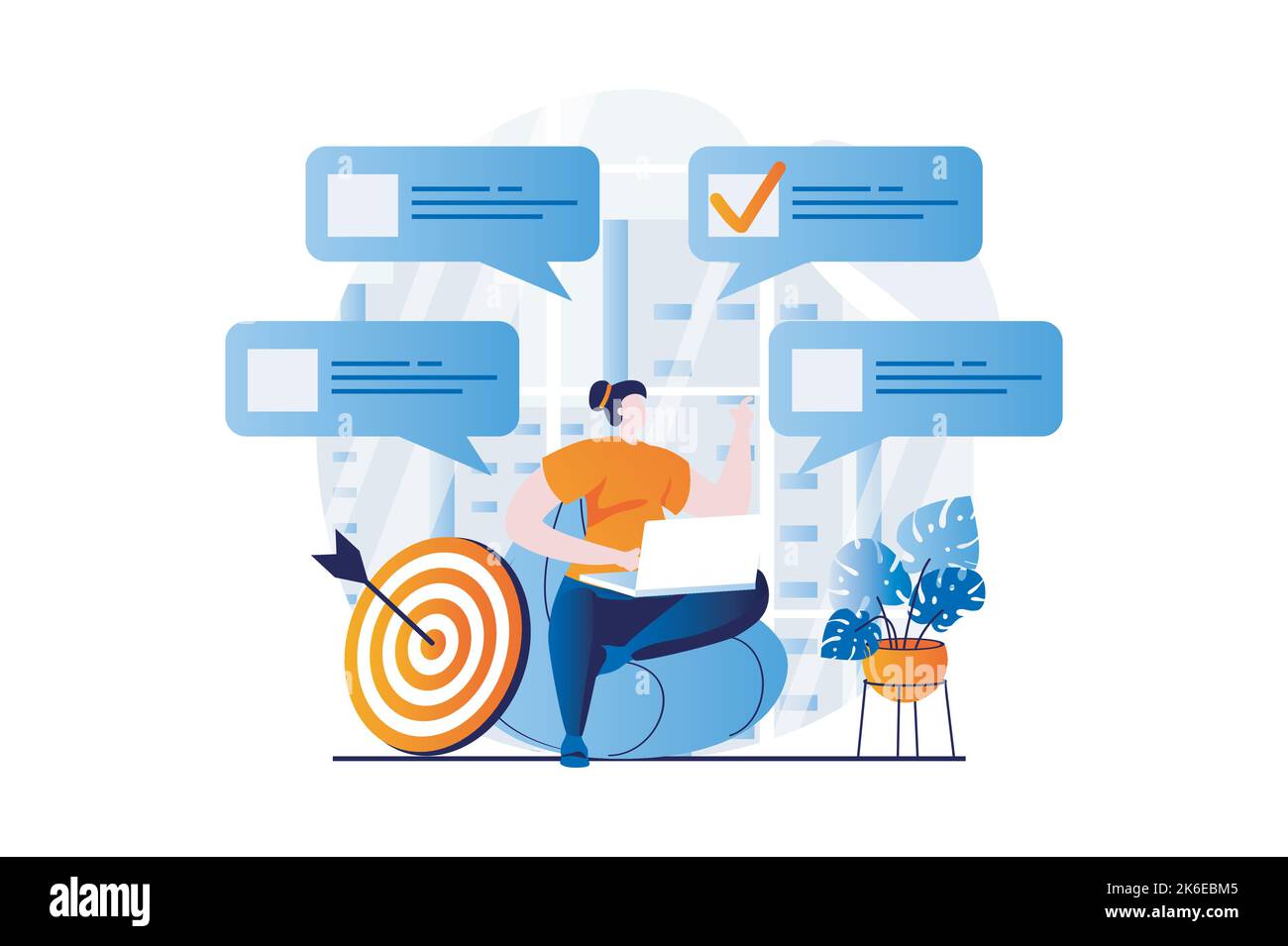 Online-Umfragekonzept mit People-Szene im flachen Cartoon-Design. Frau ...