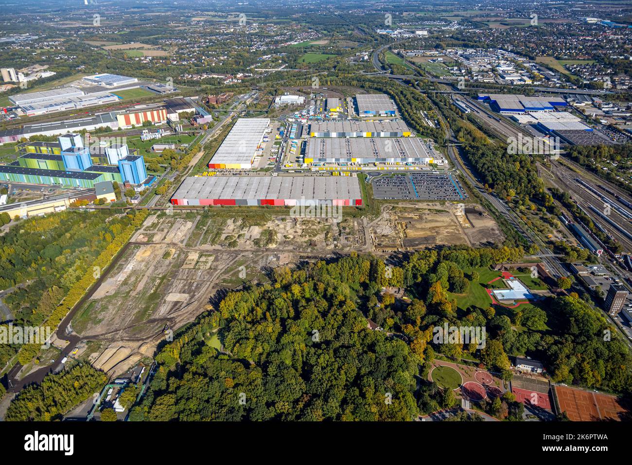 Luftaufnahme, Baustelle Industriepark Westfalenhütte, ID Logistics Dortmund, Amazon Logistics ...