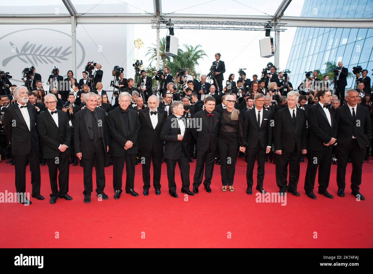 Die ehemaligen Palme D'Or-Gewinner Michael Hanek, Ken Loach, Roman ...