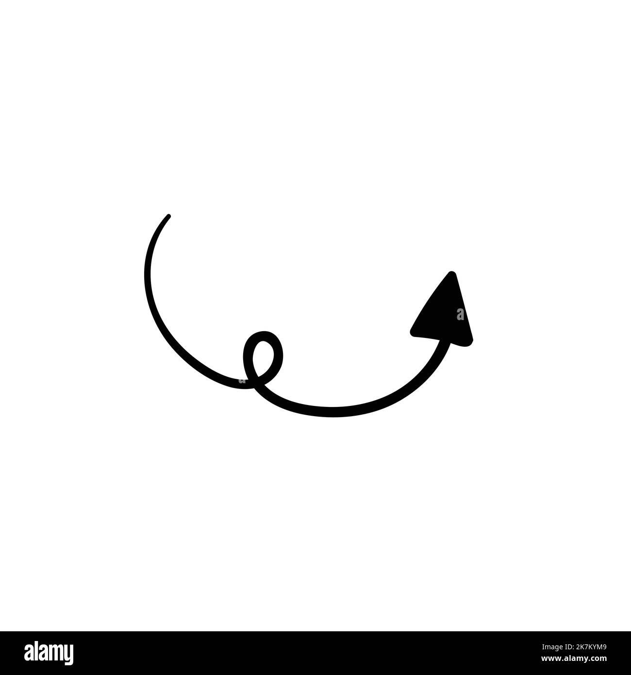 Handgezeichneter langer Pfeil mit Kurve, der auf einer weißen ...