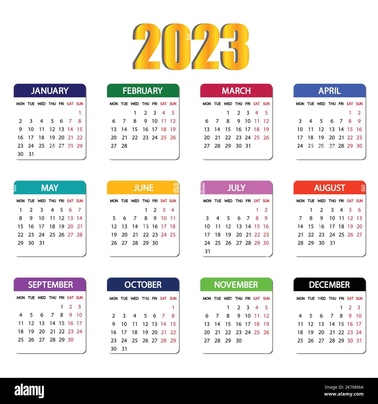 Simple 2023 year calendar week Stock-Vektorgrafiken kaufen - Alamy