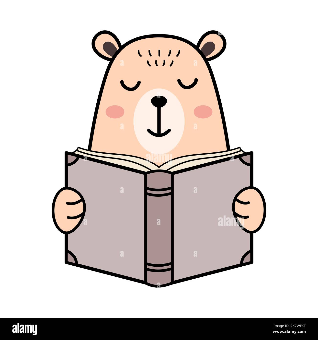 Niedlicher Bär liest ein Buch. Skandinavischer nordischer Stil Cartoon ...