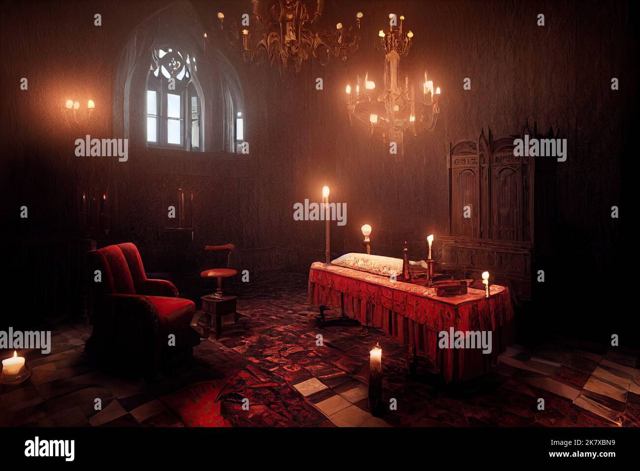 Dracula Schloss Innenraum mit Altar für satanische Riten und Opfer ...