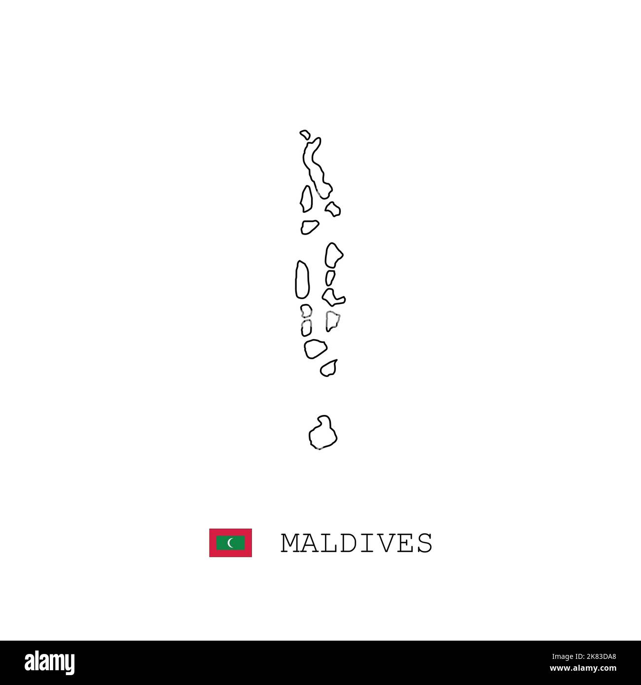 Malediven Vektorkarte Umriss, Linie, linear. Schwarze Maldives-Karte ...