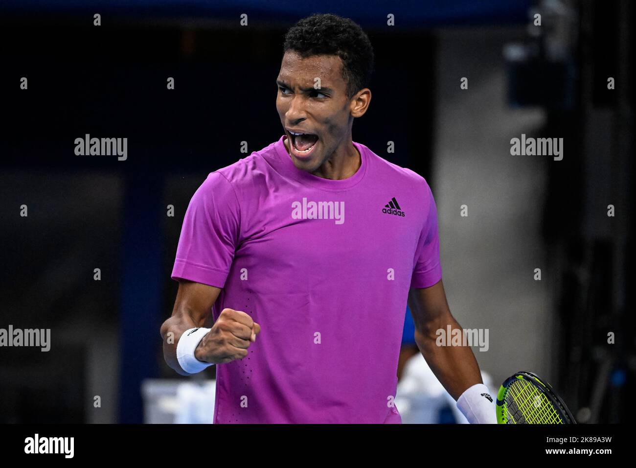 Der Kanadier Felix Auger-Aliassime reagiert beim Einzel-Viertelfinale der Männer zwischen dem ...