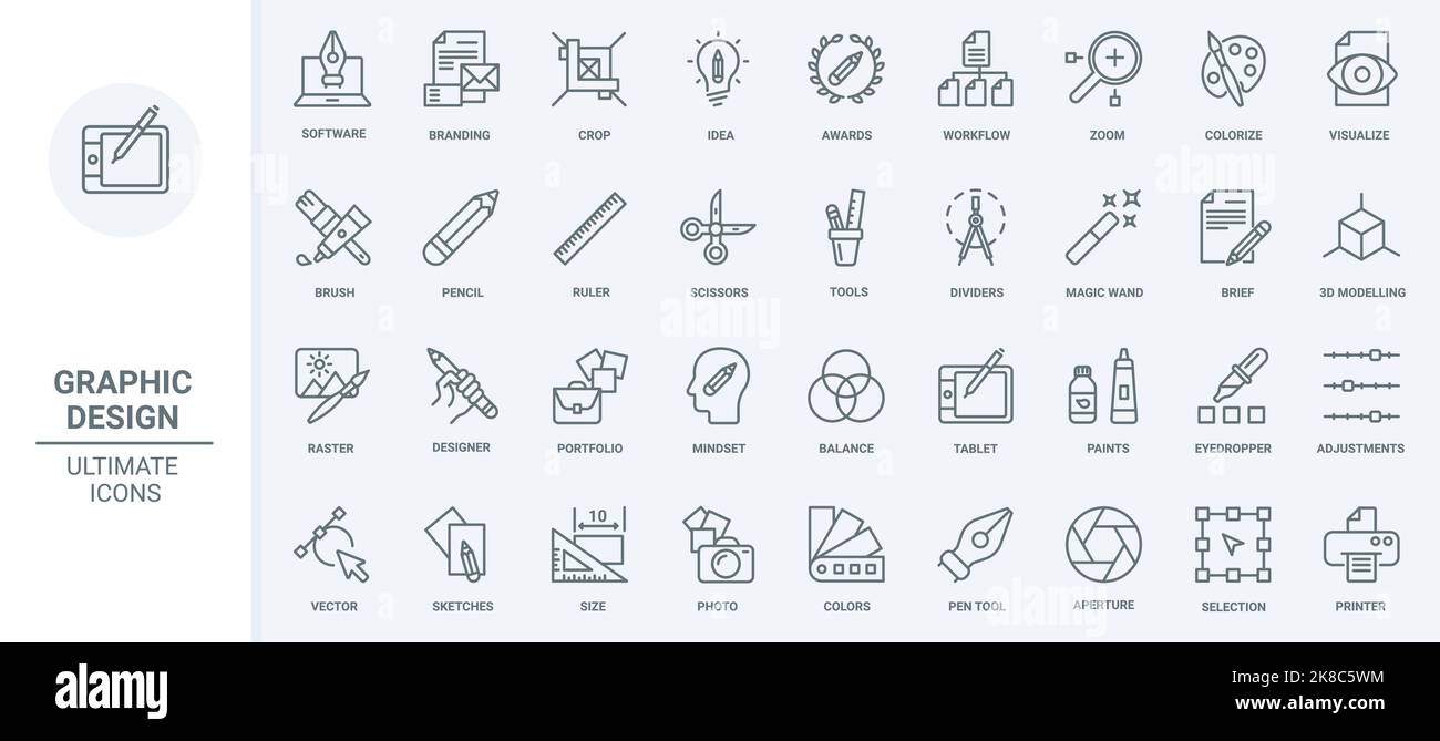 Grafikdesign dünne Linien Symbole setzen Vektor-Illustration ...