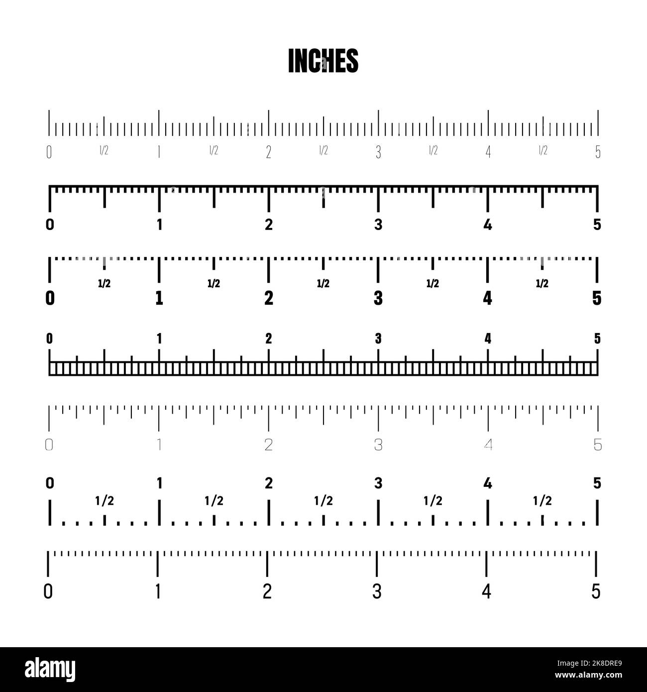 Realistische schwarze Inch-Skala zur Messung von Länge oder Höhe ...