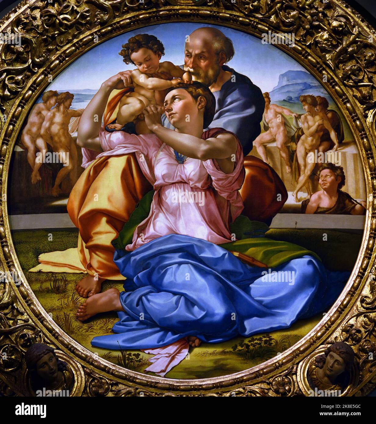 Heilige Familie, bekannt als „Doni Tondo“, Michelangelo Buonarroti ...