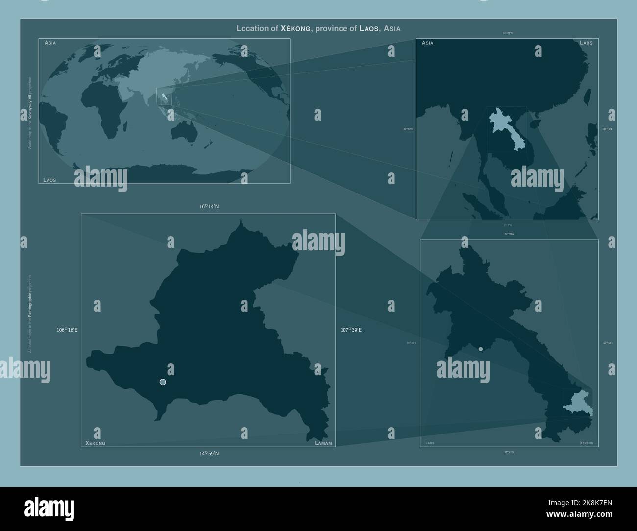 Xekong, Provinz Laos. Diagramm, das die Position der Region auf ...