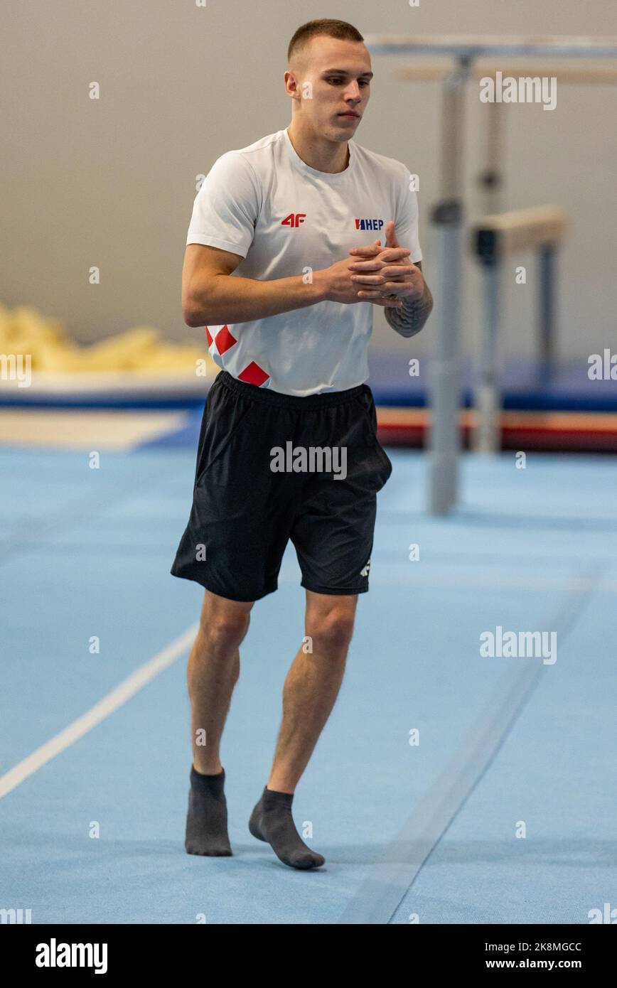 Der kroatische Turner Aurel Benovic zeigt sein Können vor der ...