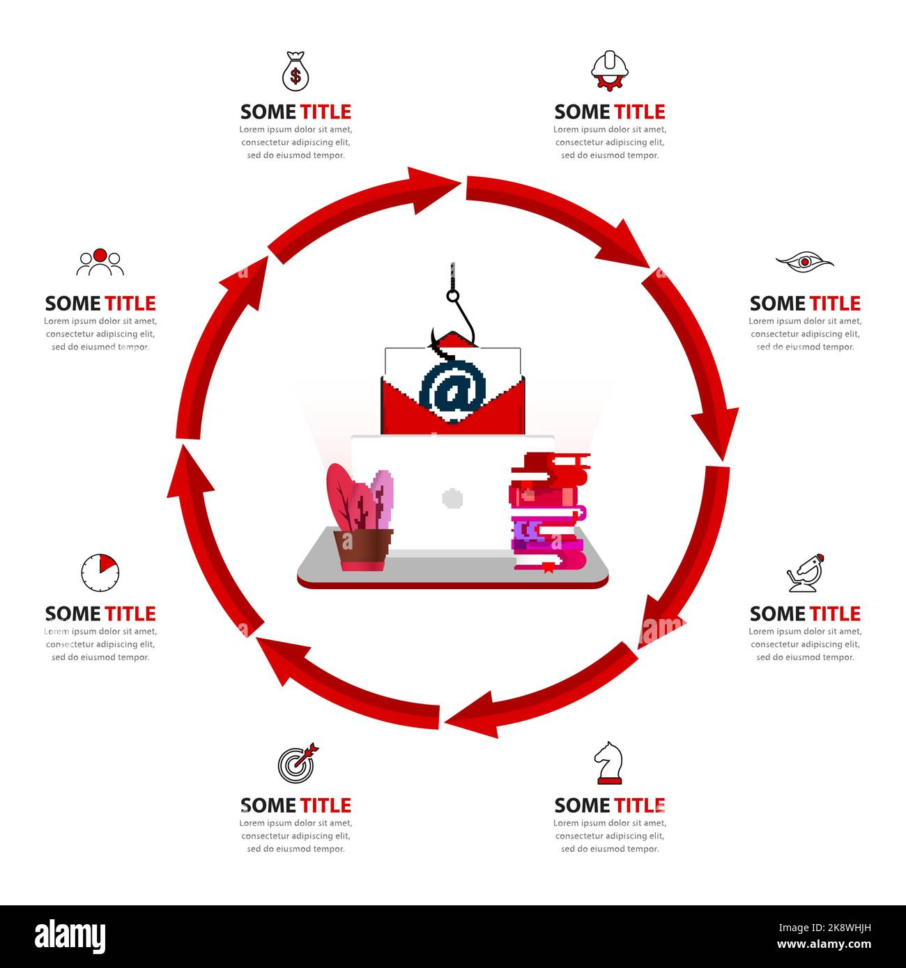 Infografik-Design-Vorlage. Phishing-Konzept in 8 Schritten. Kann für ...