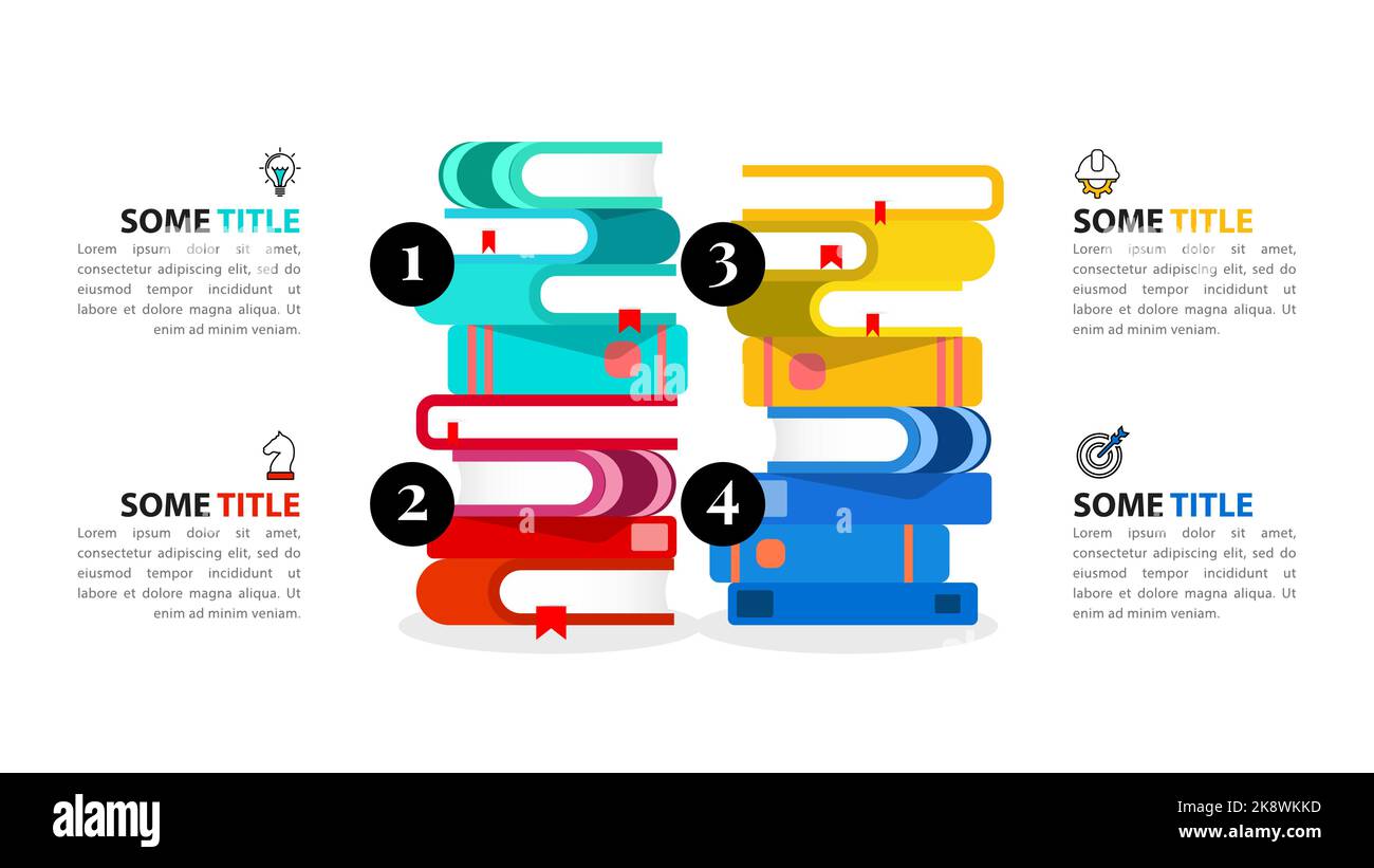 Infografik-Vorlage mit Symbolen und 4 Optionen oder Schritten. Bildung ...