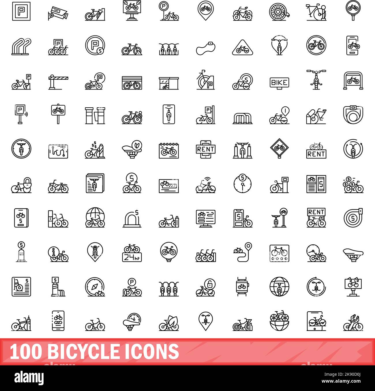 100 Fahrradsymbole eingestellt. Skizzieren Illustration von 100 Fahrrad ...