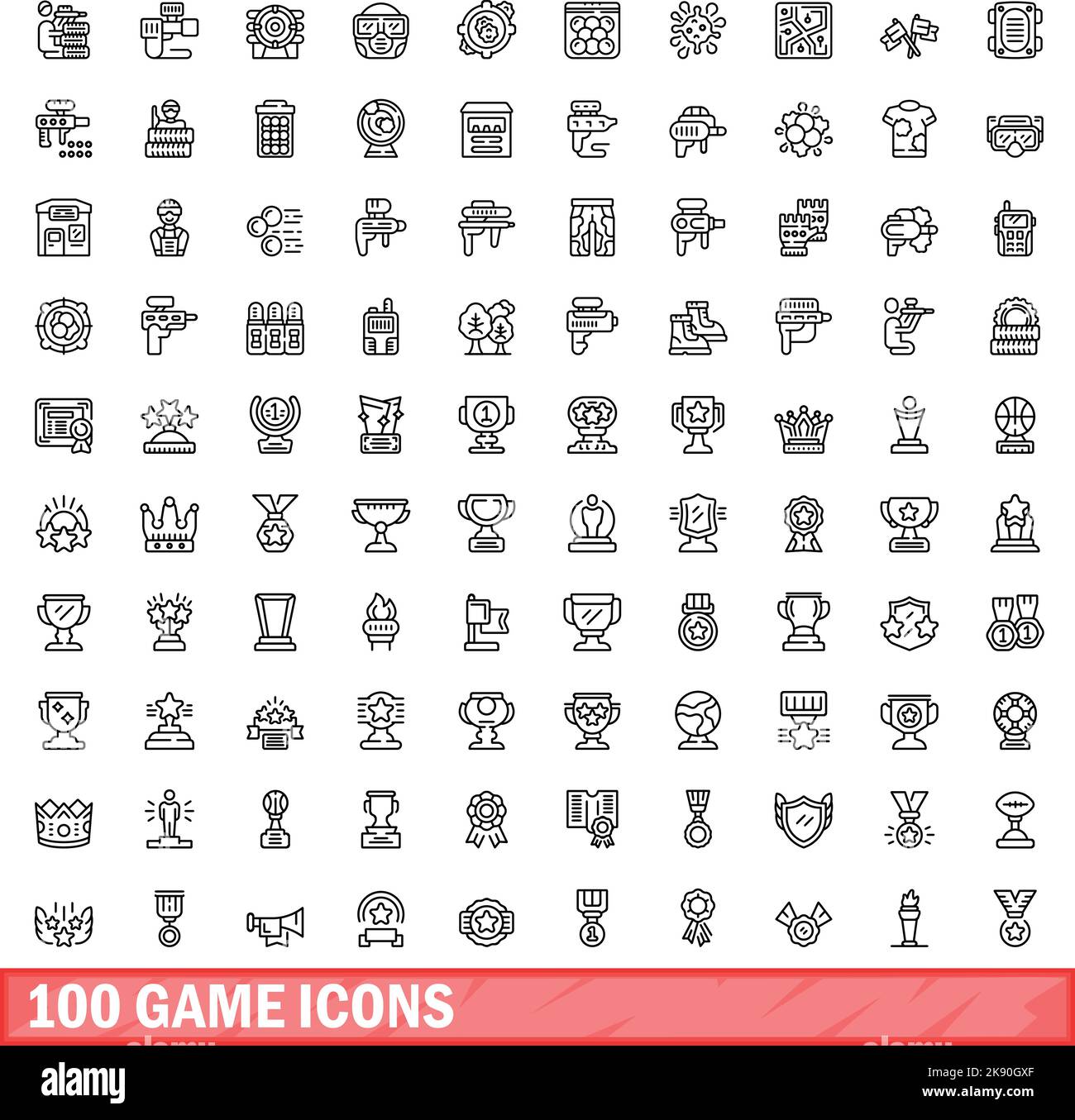 100 Spielsymbole eingestellt. Skizzieren Abbildung von 100 Spiel ...