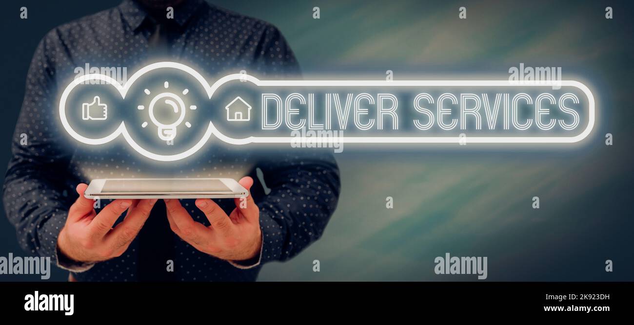 Konzeptionelle Darstellung Deliver Services. Geschäftsidee Senden Sie ...