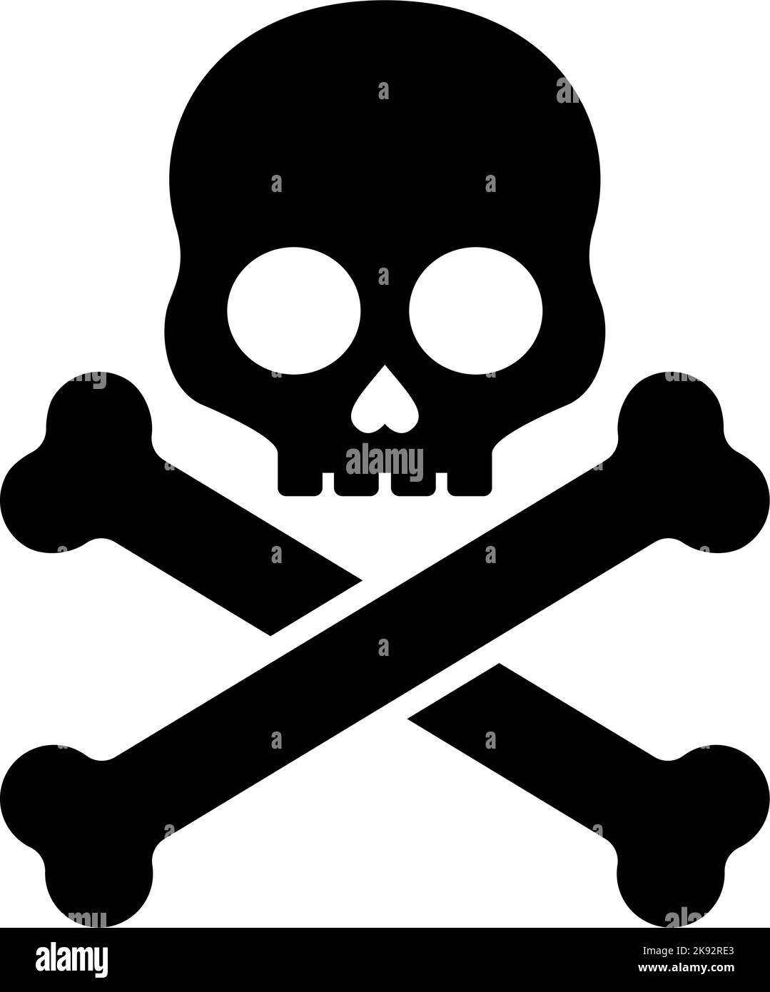 Schwarze Silhouette von Schädel und Knochen. Jolly Roger-Symbol ...