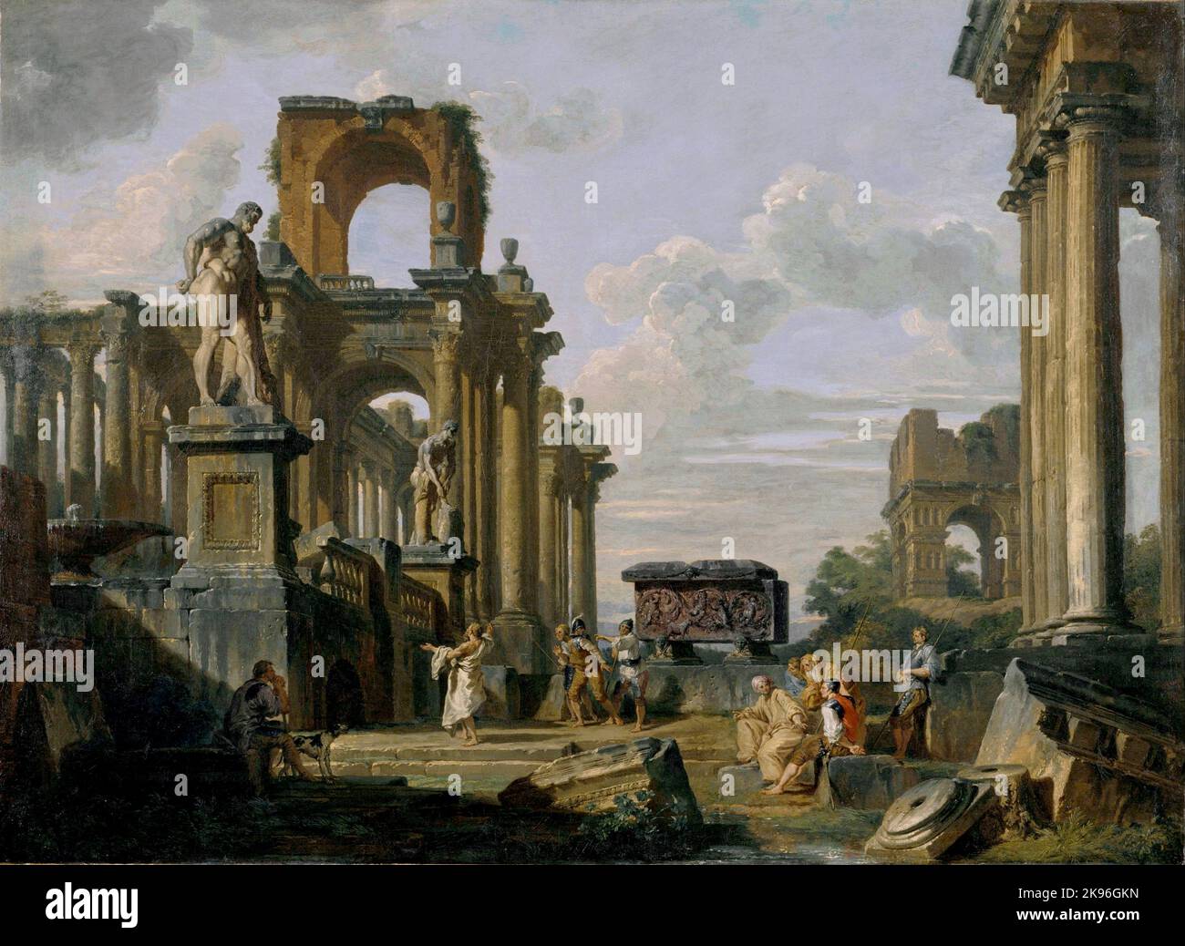 Architekturcapriccio des forum romanum mit philosophen und soldaten ...
