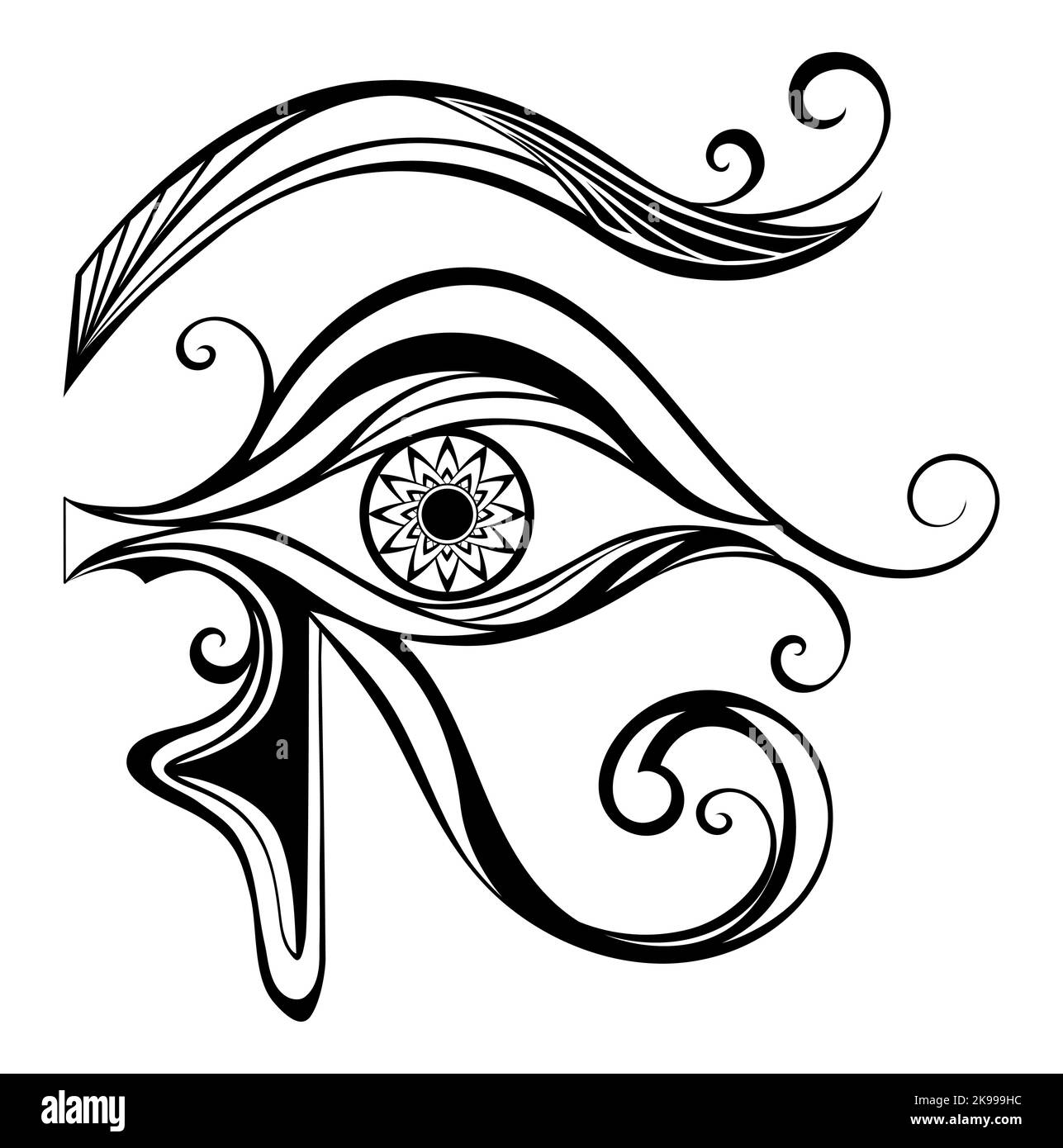 Schwarz, Kontur, ägyptisches Symbol des Horus-Auges auf weißem ...