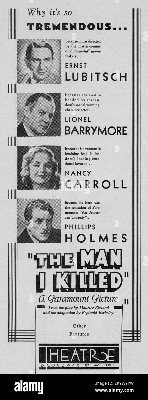 LIONEL BARRYMORE NANCY CARROLL und PHILLIPS HOLMES in THE MAN I KILLED ...
