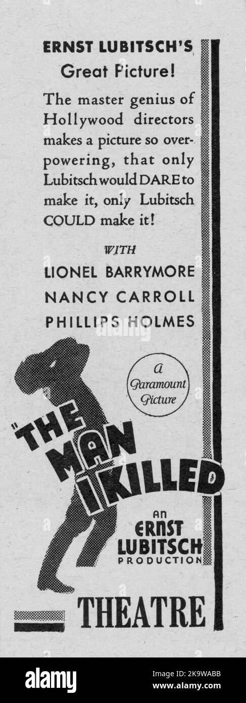 LIONEL BARRYMORE NANCY CARROLL und PHILLIPS HOLMES in THE MAN I KILLED ...
