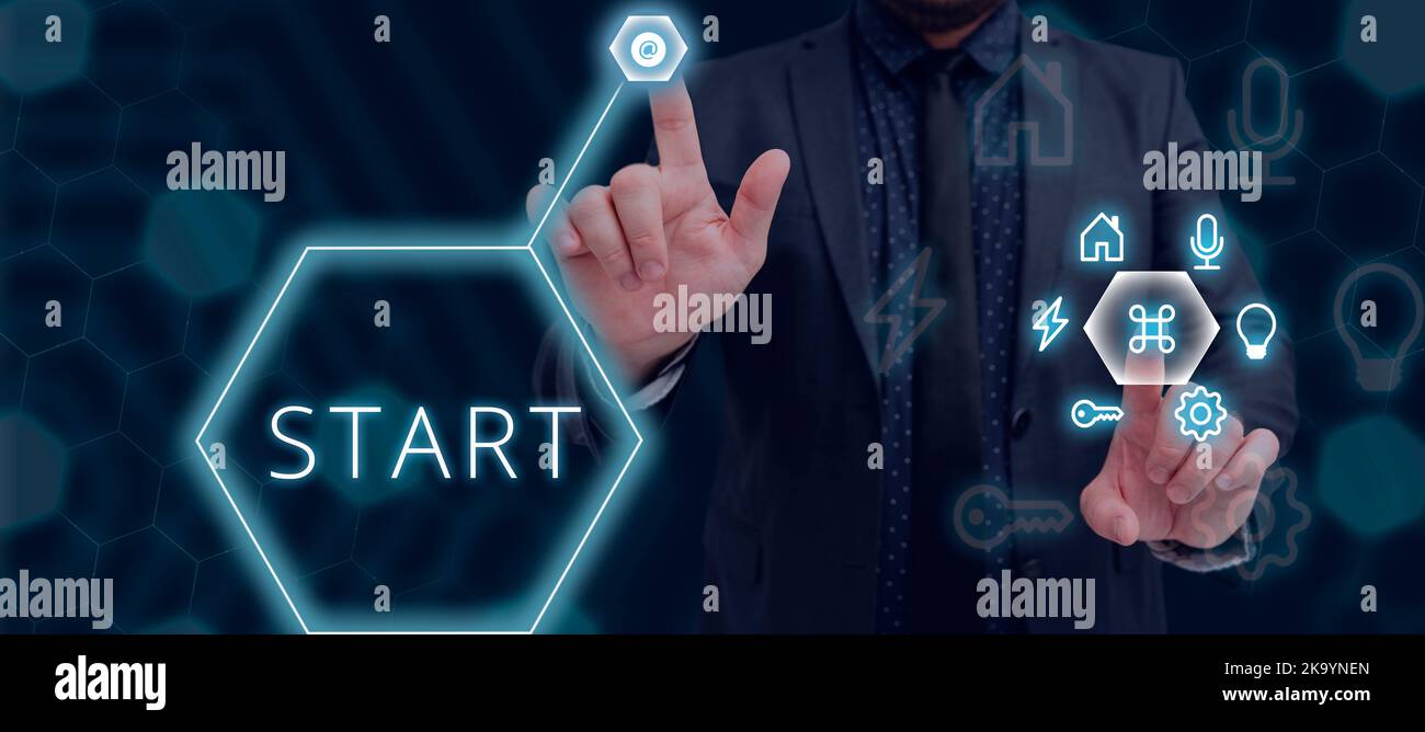 Handschriftschild Start. Konzeptuelle Fotos werden von einem bestimmten ...