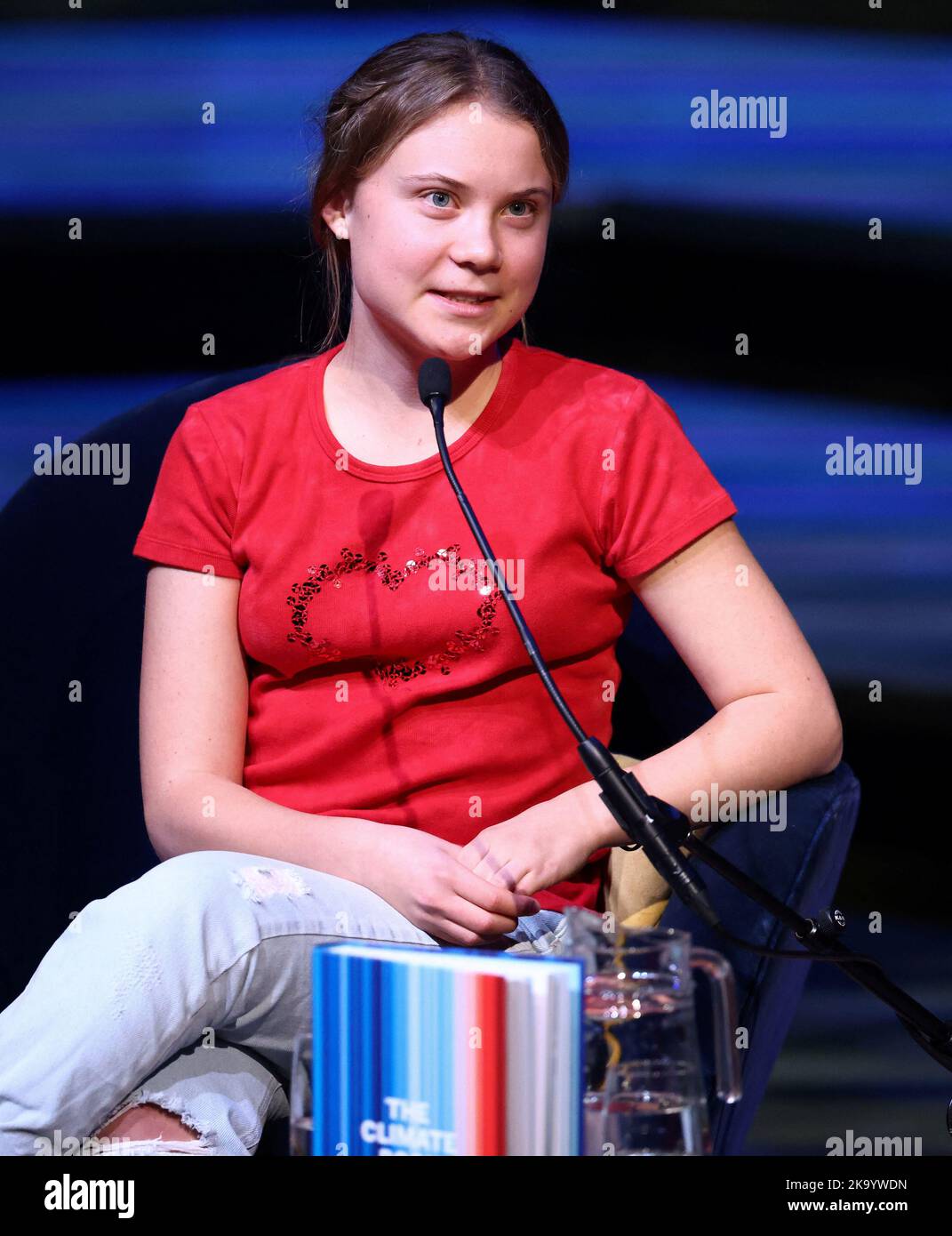 Die schwedische Klimaaktivistin Greta Thunberg spricht mit der ...