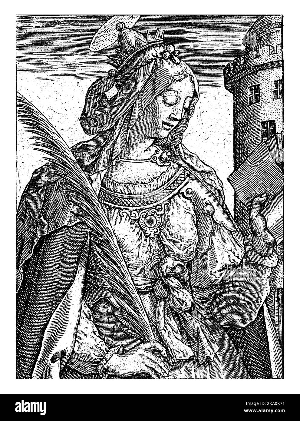 H. Barbara, Hieronymus Wierix, 1563 - vor 1619 Heilige Barbara hält sie ...