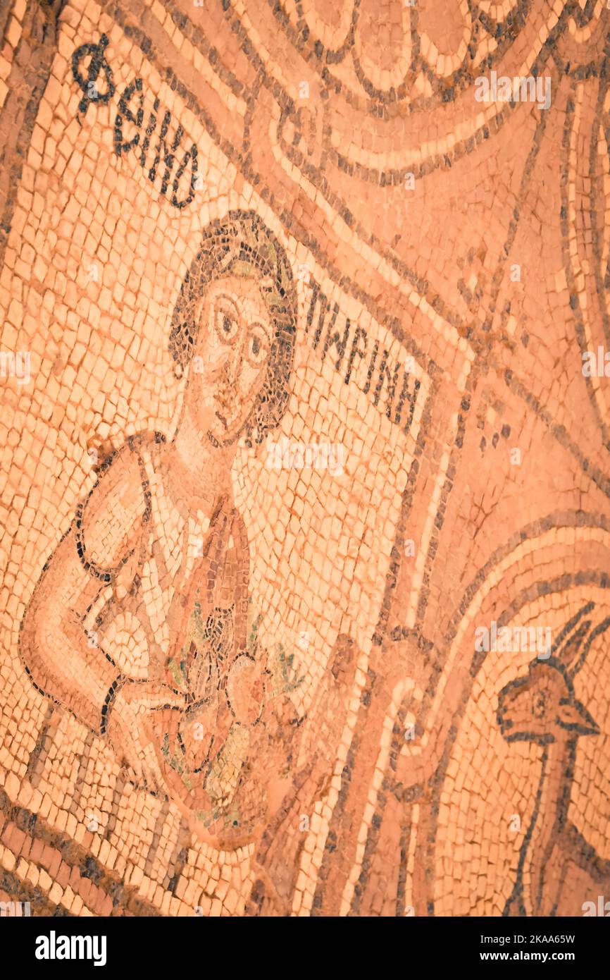 Petra, Jordanien - 7.. oktober 2022: Menschen sehen sich Mosaikkunst ...