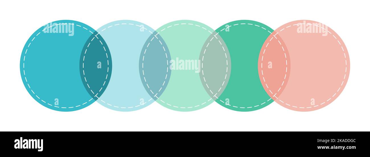Venn-Diagramm 5 Kreis i Reihe mit Strich-Liniendiagramm Infografik ...