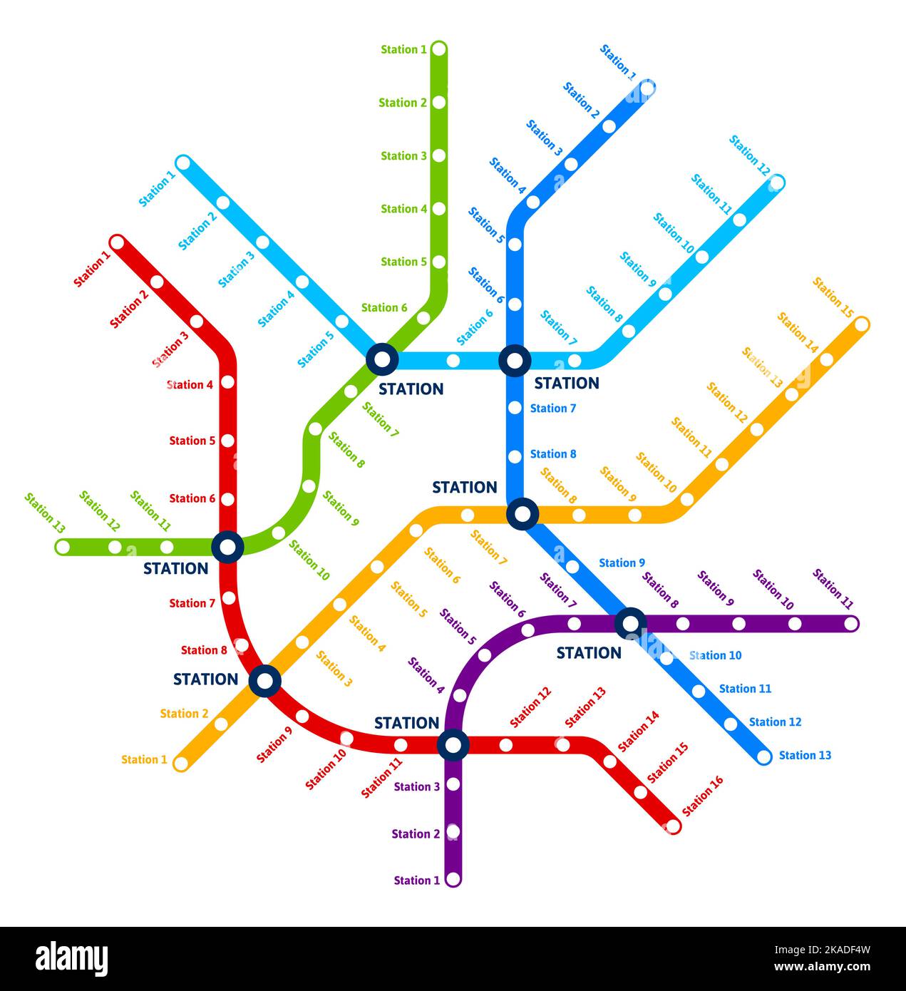 Metro U-Bahn, U-Bahn-Stadtverkehrsplan, Vektor-Stadtbahn-Linien-Schema ...