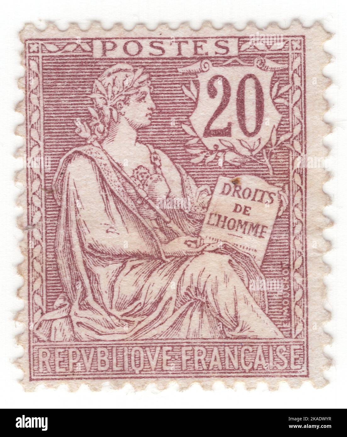 FRANKREICH - 1902: Eine 20 Rappen braun-violette Briefmarke, die ...