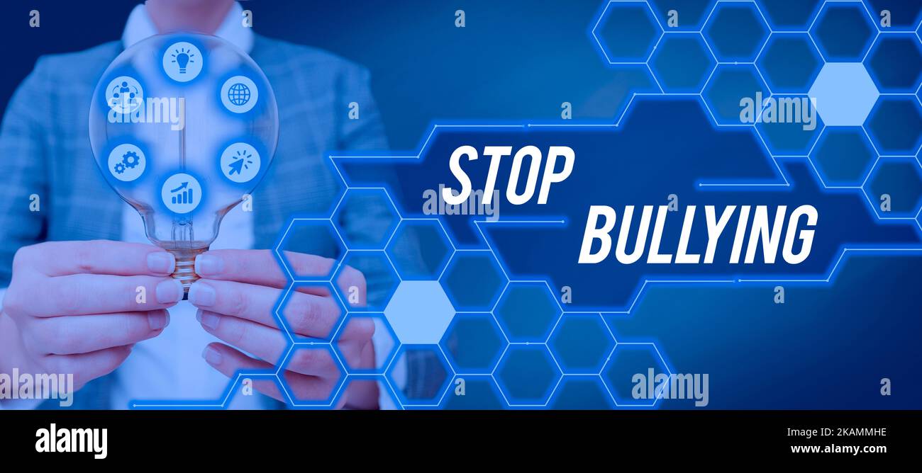 Konzeptunterschrift Stoppt Mobbing. Geschäftsidee verhindern, dass die ...