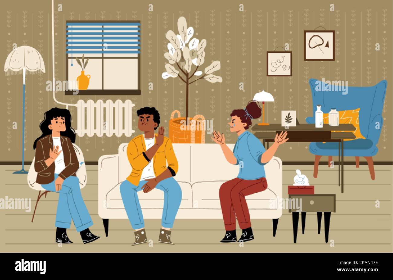 Familie Psychotherapie, Psychologe im Gespräch mit Paar in Konflikt und ...
