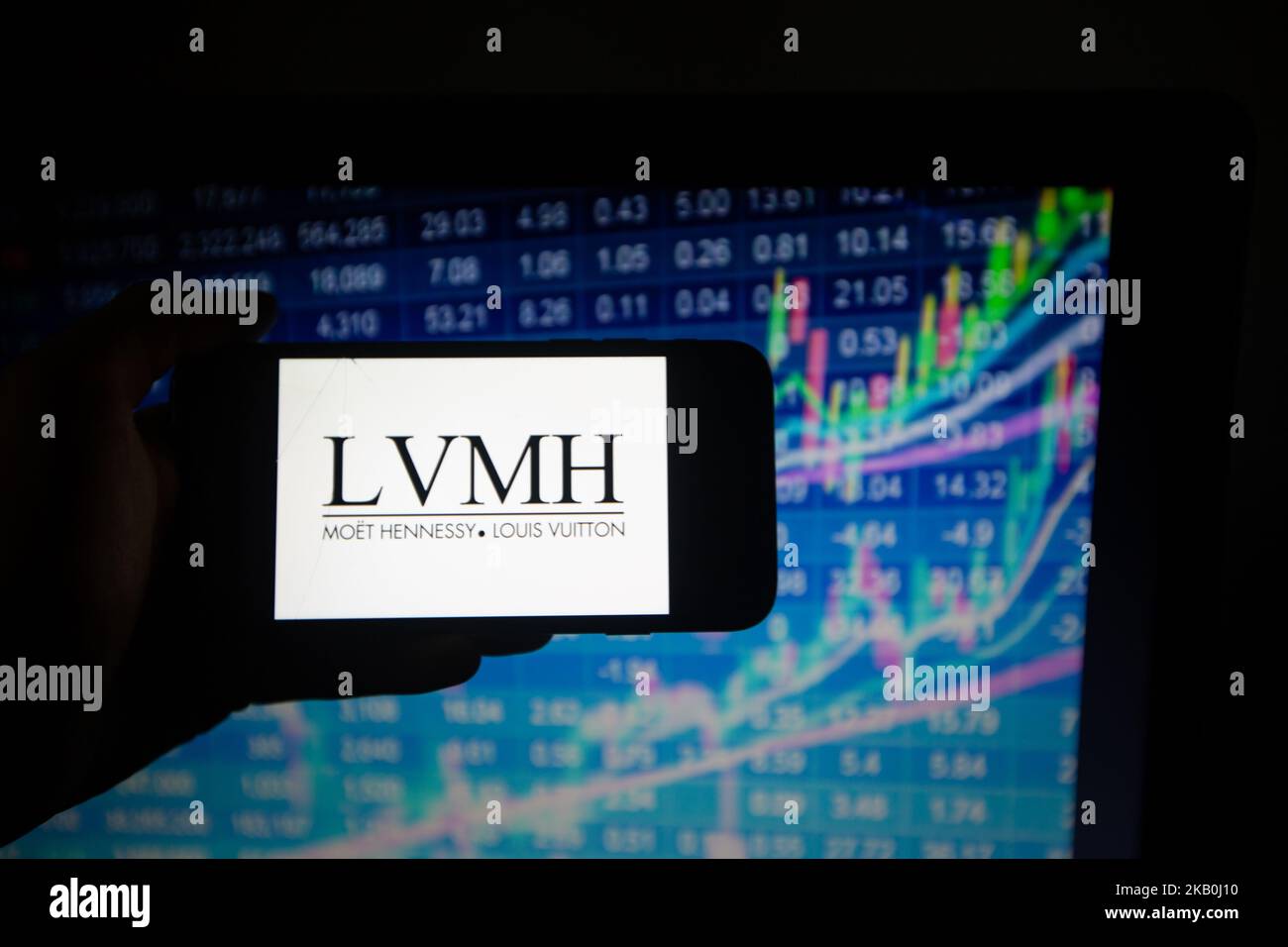 Das Logo des französischen Unternehmens LVMH (Louis Vuitton Moet Hennessy), das im CAC 40 in ...