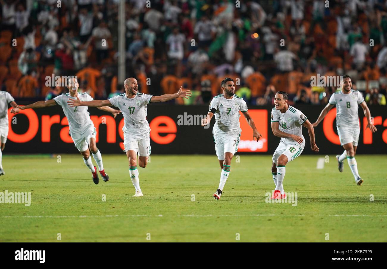 Riyad Karim Mahrez aus Algerien feierte am 14,2019. Juli im Cairo ...