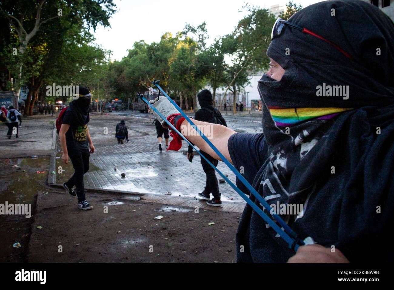 Verletzer am 26. November 2019 werden in Santiago de Chile Proteste ...