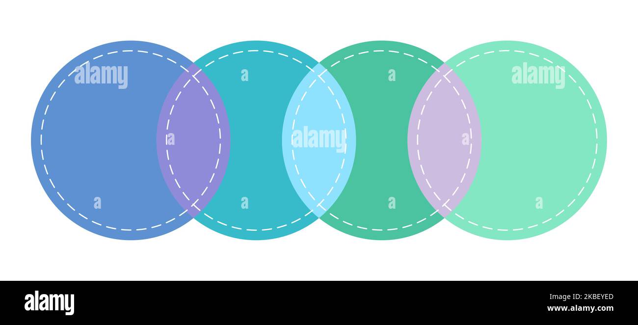 Venn-Diagramm 4 Kreis i Reihe mit Strich-Liniendiagramm Infografik ...